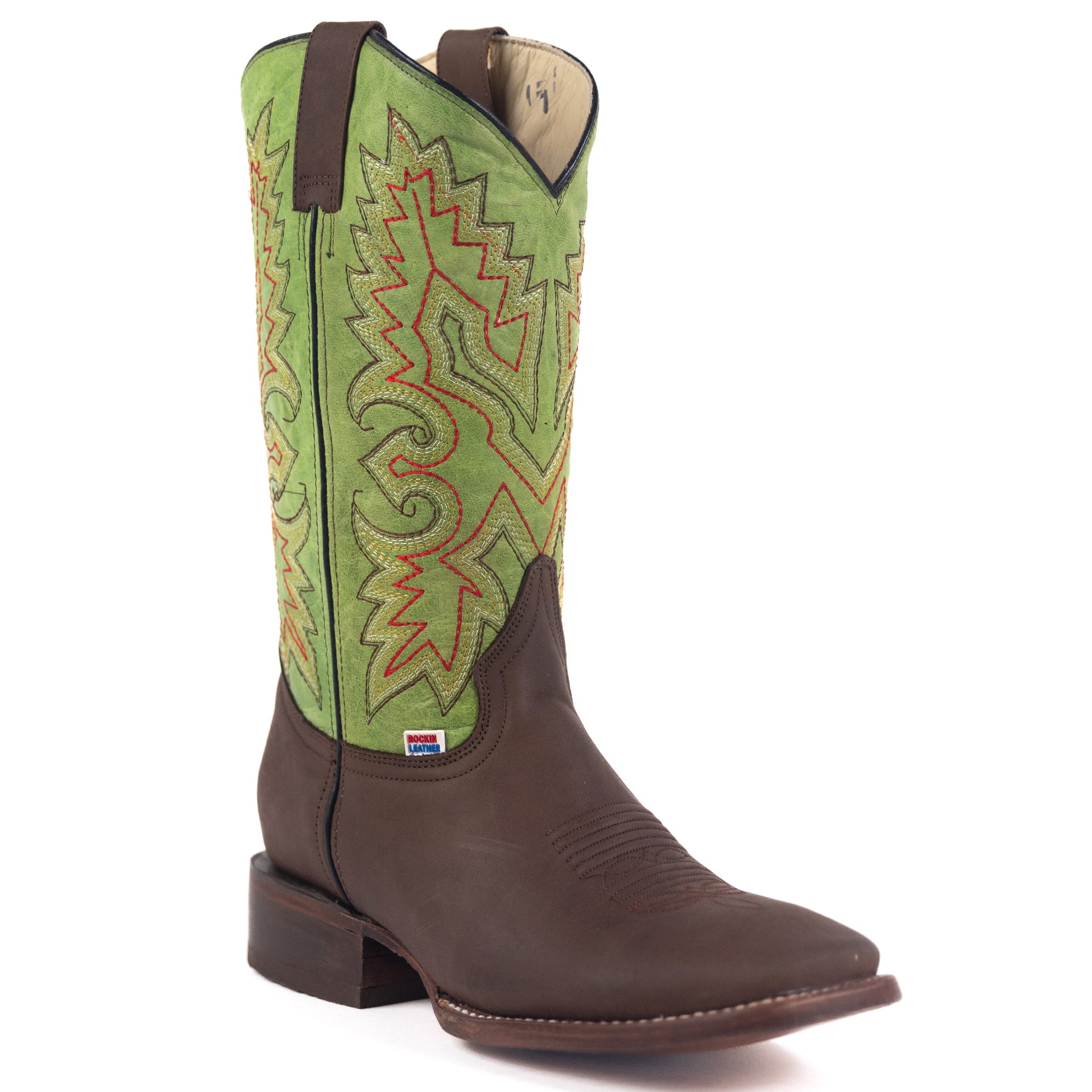1231 - RockinLeather Men's Brown Crazy Horse Western Boot w/Green Uppe ...