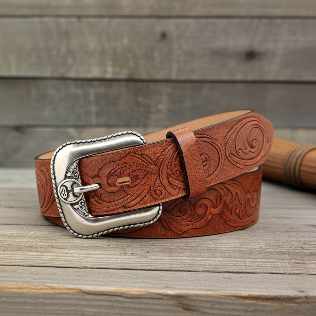 HMBLT045 - Hooey Classic Bomber 1.5" Brown Leather Belt with Monterey ...