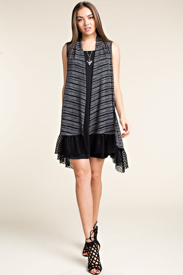 17031V - OPEN FRONT VEST WITH LACE DETAILS – D & D Outfitters