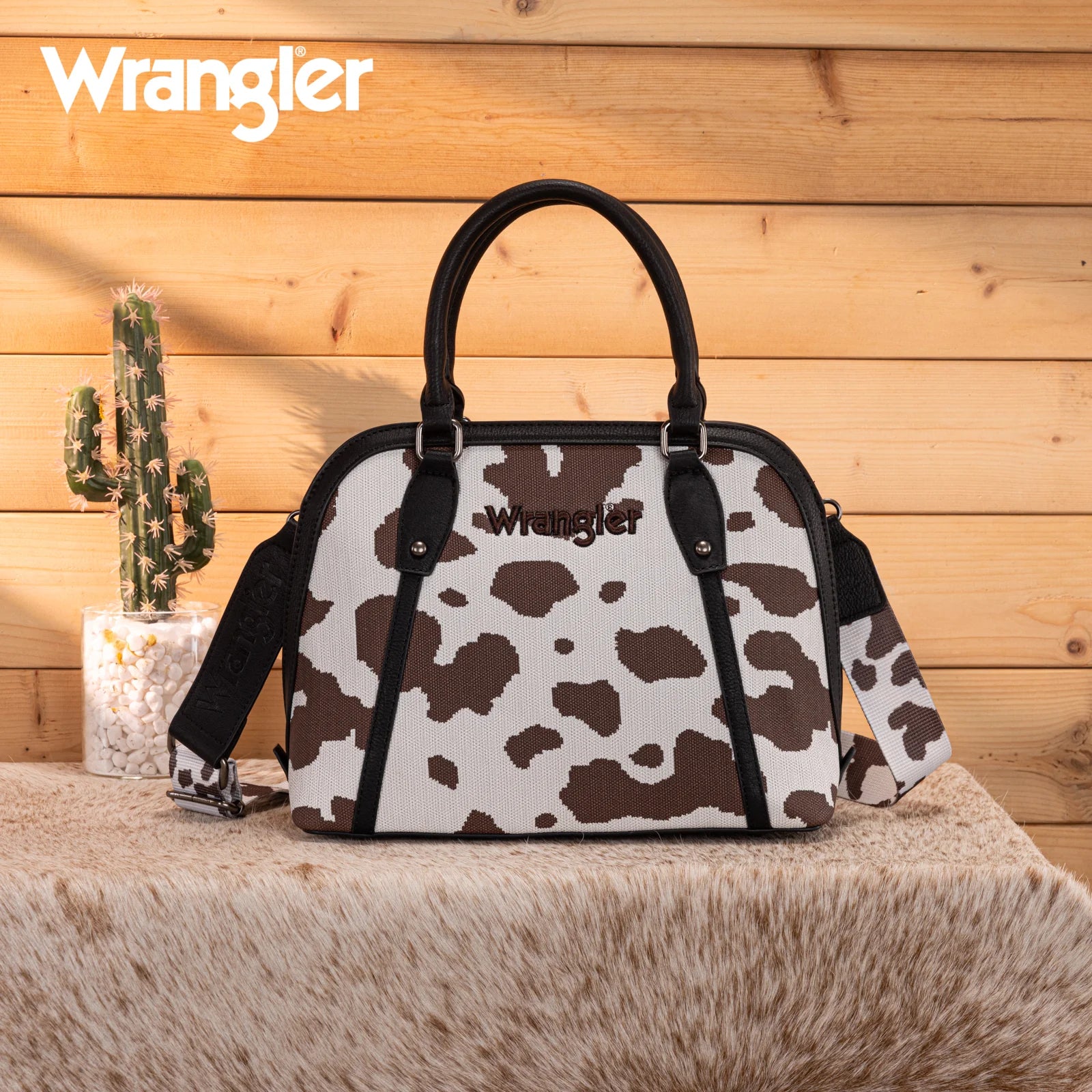 WG301-818BK - Wrangler Cow Print Satchel/ Crossbody - Black – D & D ...