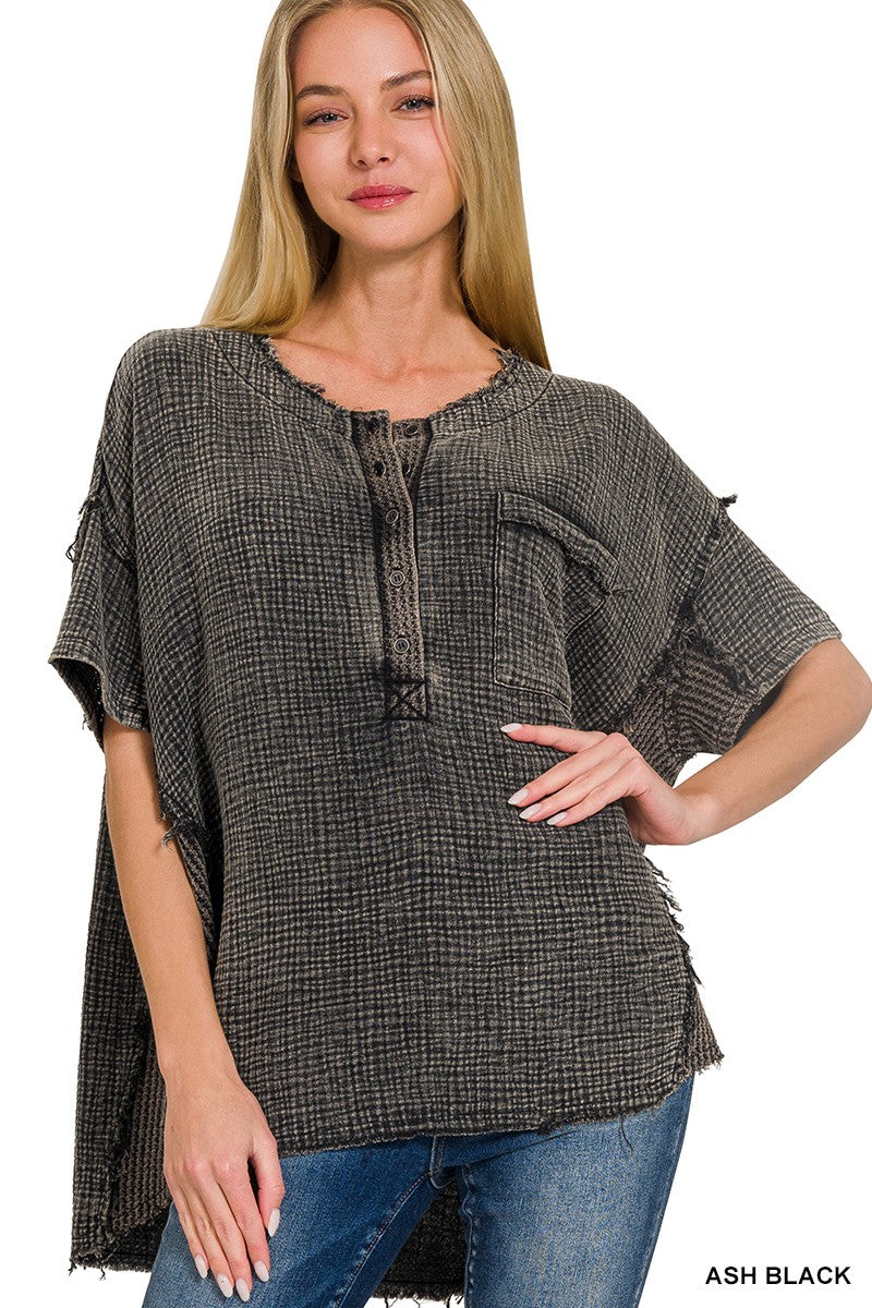 ZEN 3 - Ladies Washed Double Gauze 3/4 Button Henley Neck Shirt – D & D ...