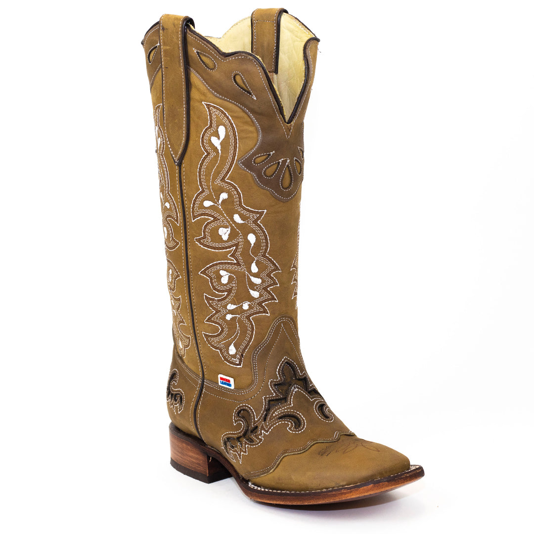 2158 - RockinLeather Women's Tall Brown on Brown Overlay Western Boot ...