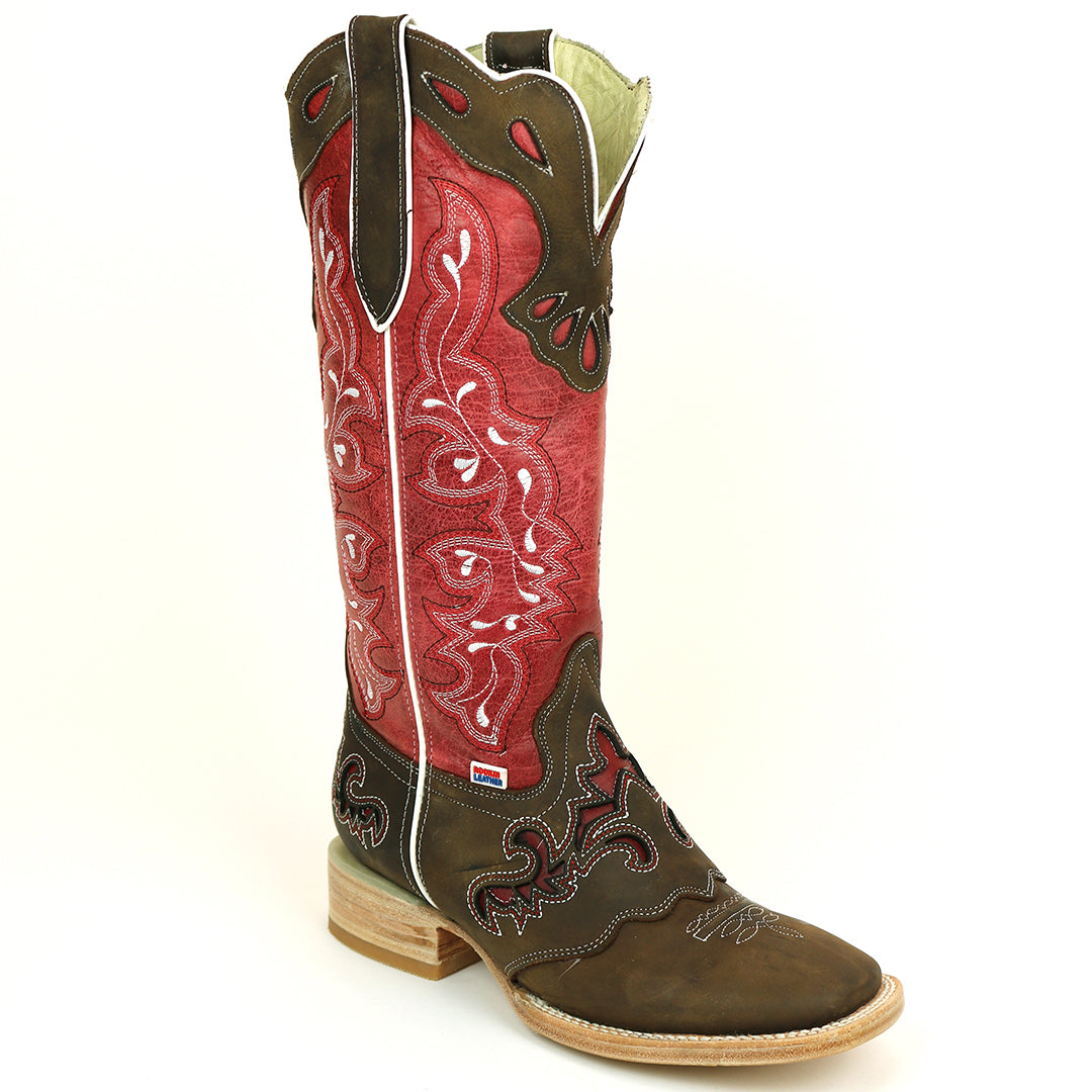2180 - RockinLeather Women's Tall Distressed Brown/Red Boot With Wide ...