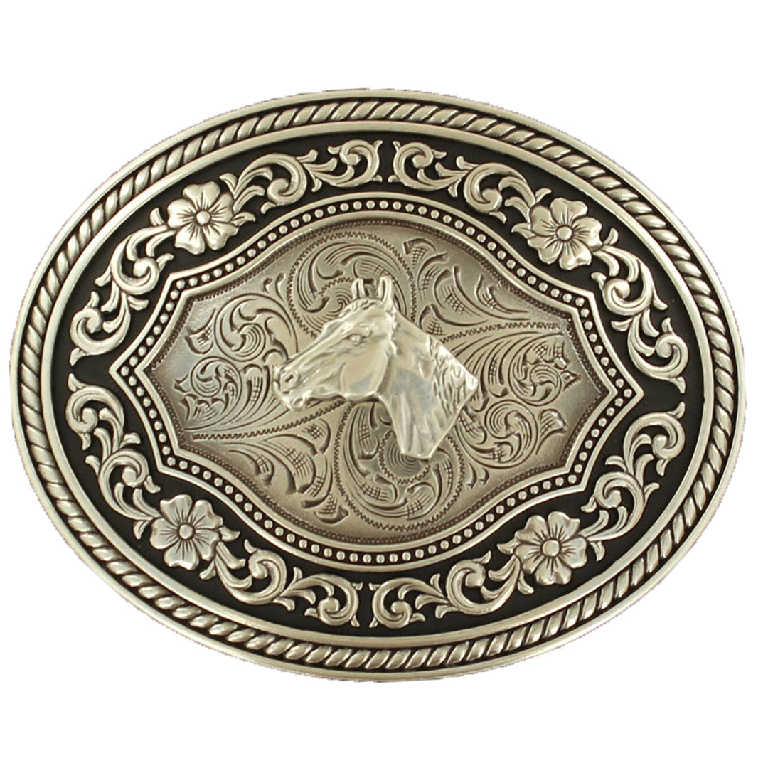 37711 - Oval Rope Edge Buckle With Scroll Horsehead Motif – D & D ...