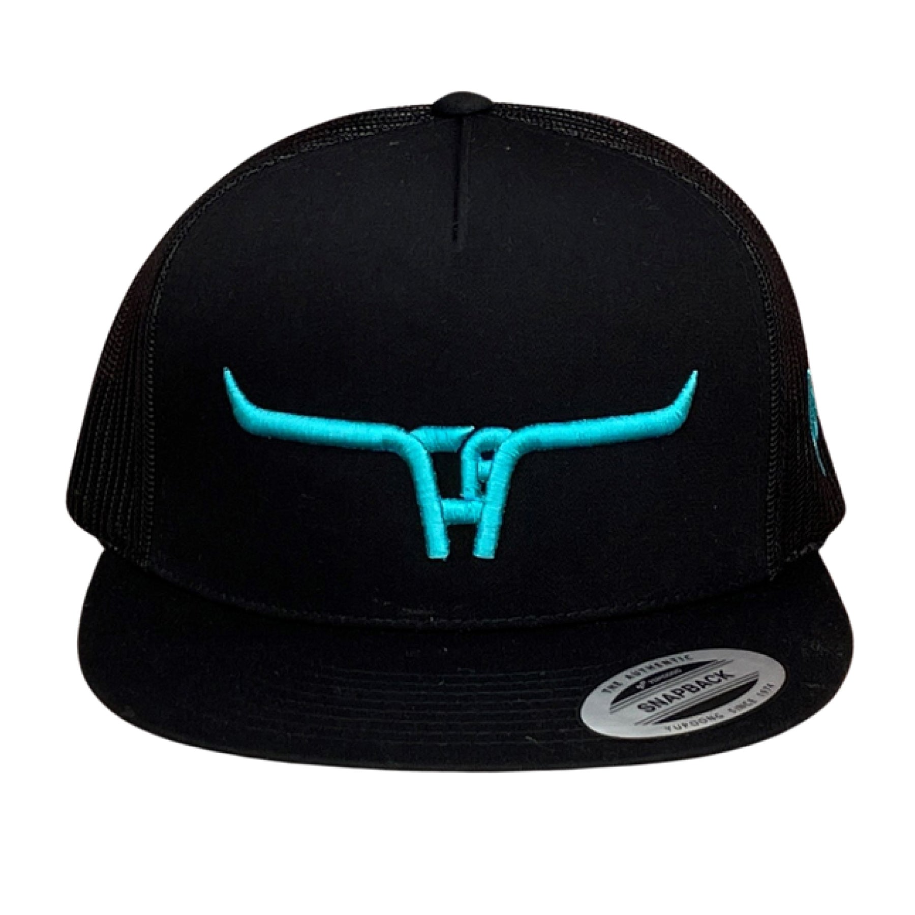 6006BLK-S127 - Longhorn" Turquoise Puff Black/ Black Mesh, Snapback Ca ...